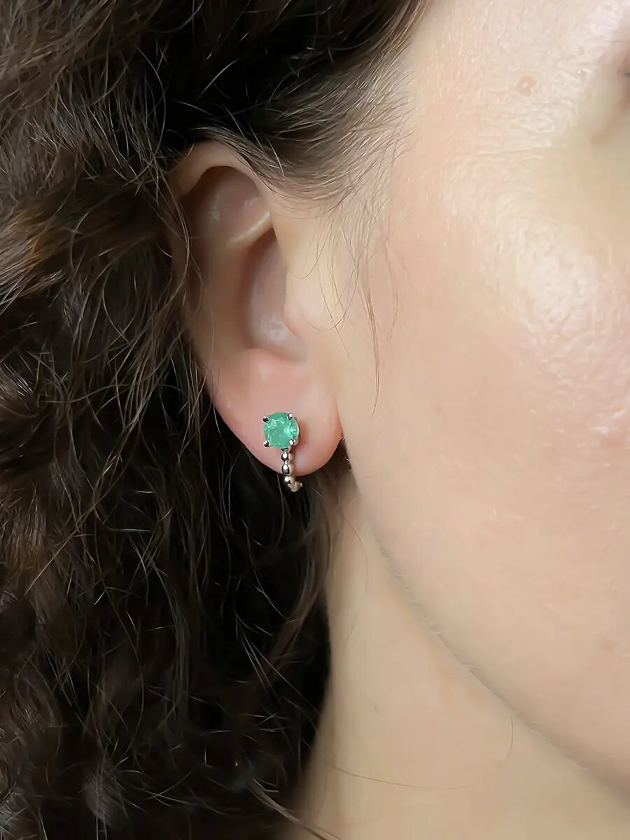 Серьги, белое золото, 585 проба, родирование, изумруд