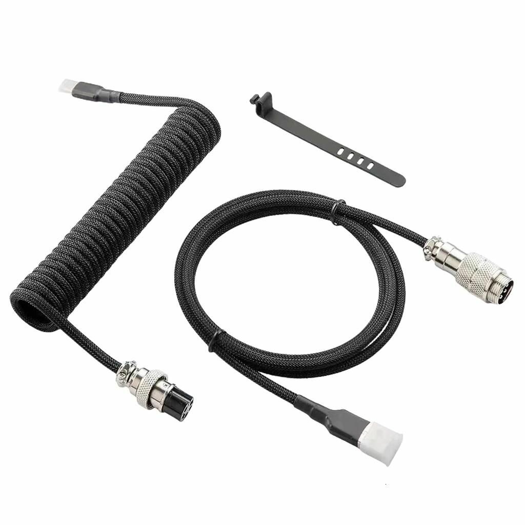 Спиральный USB-кабель для механических клавиатур, Черный