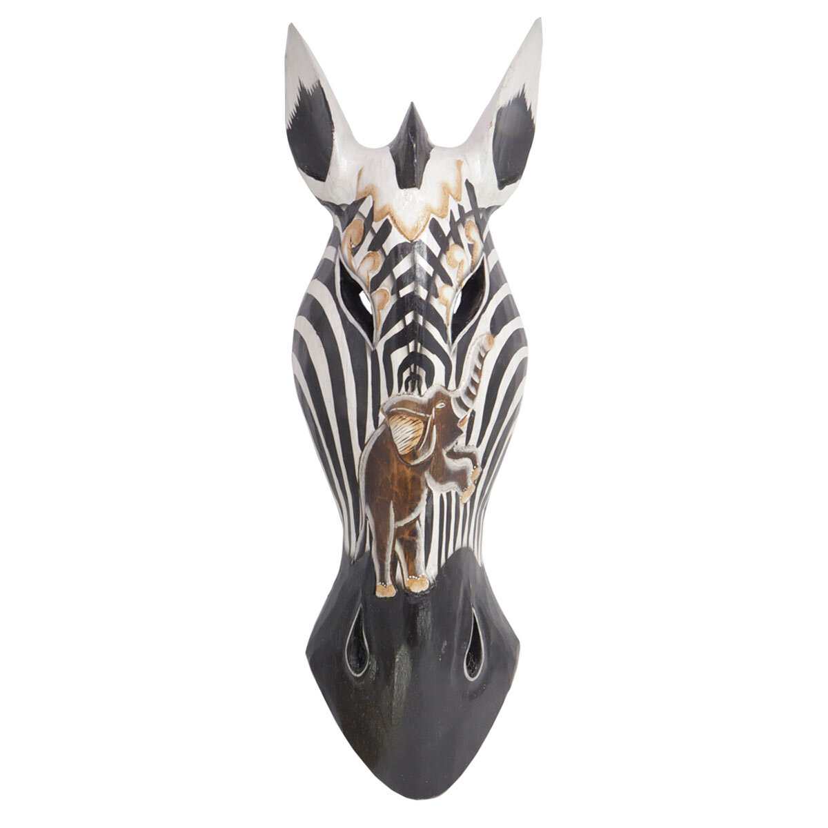 Маска настенная голова зебры со слоном - оберег на удачу (дерево албезия, 50 см.), с острова Бали, 1 шт.