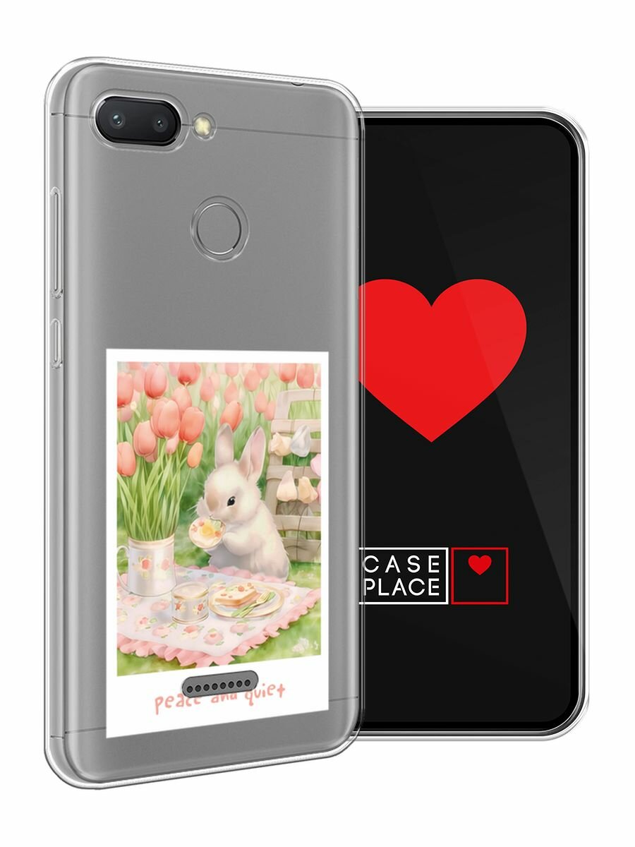 Чехол на Xiaomi Redmi 6 / Сяоми Редми 6 с принтом "Кролик на пикнике", прозрачный — фото 1