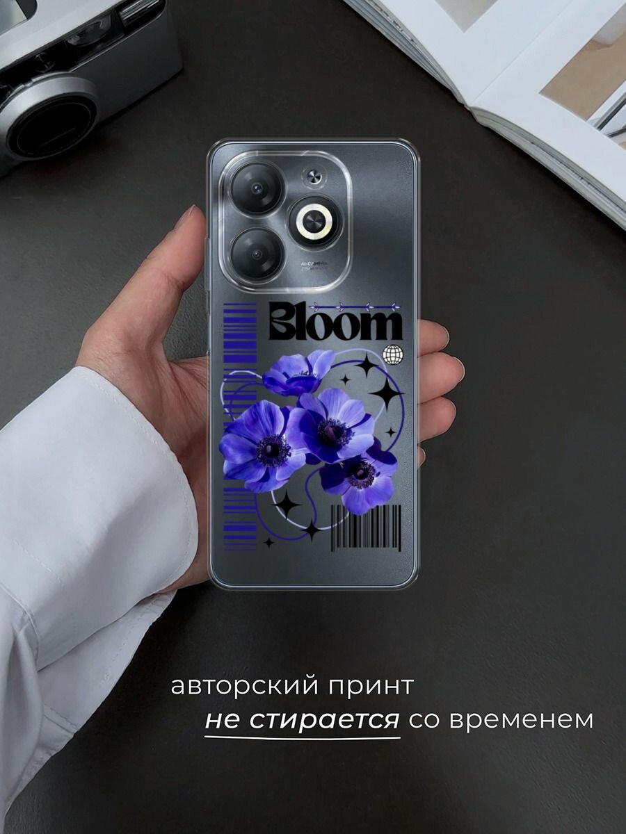 Чехол на Infinix Smart 8/8 HD/HOT 40i / Инфиникс Смарт 8/8 HD/HOT 40i с принтом "Завораживающие анемоны", прозрачный — фото 1