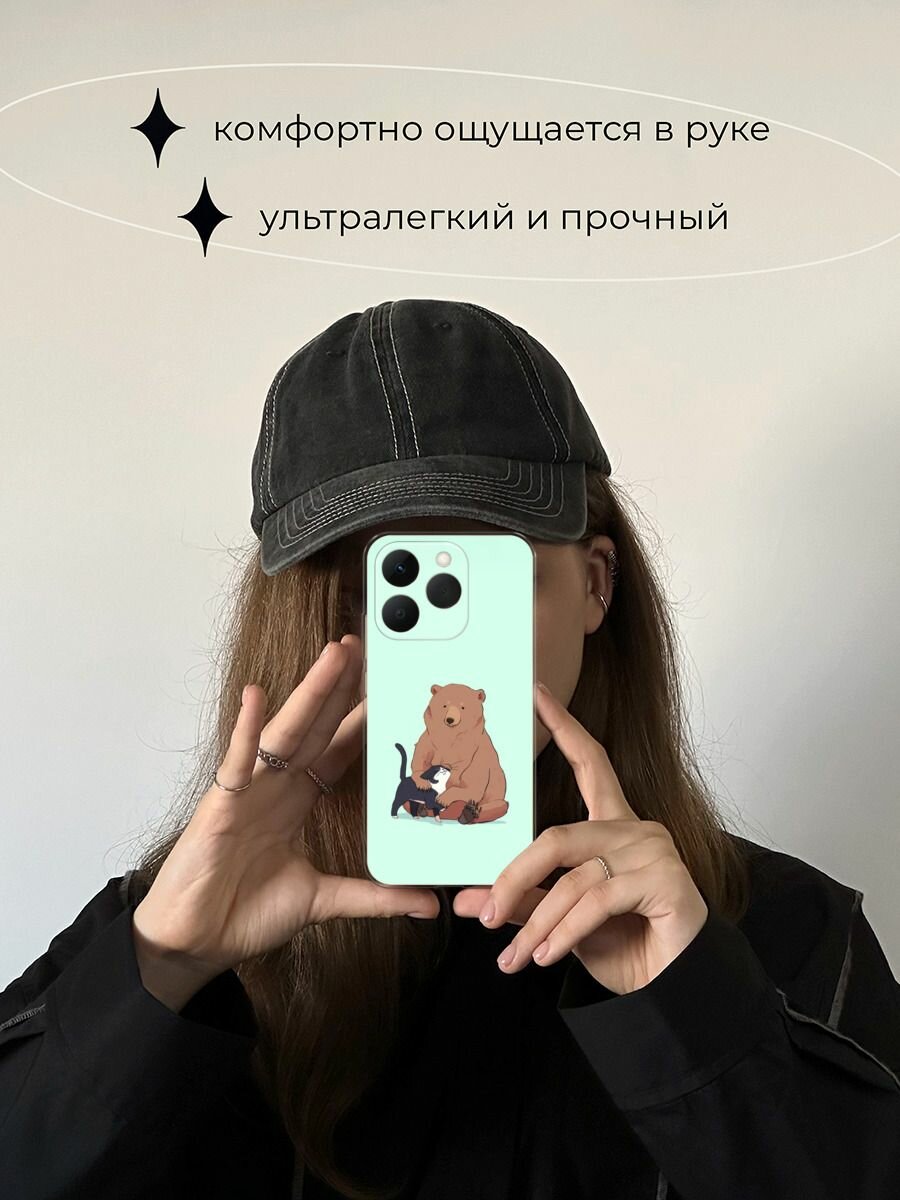 Чехол на Realme 15T / Реалми 15Т с принтом "Медведь и кошка дружба" — фото 1