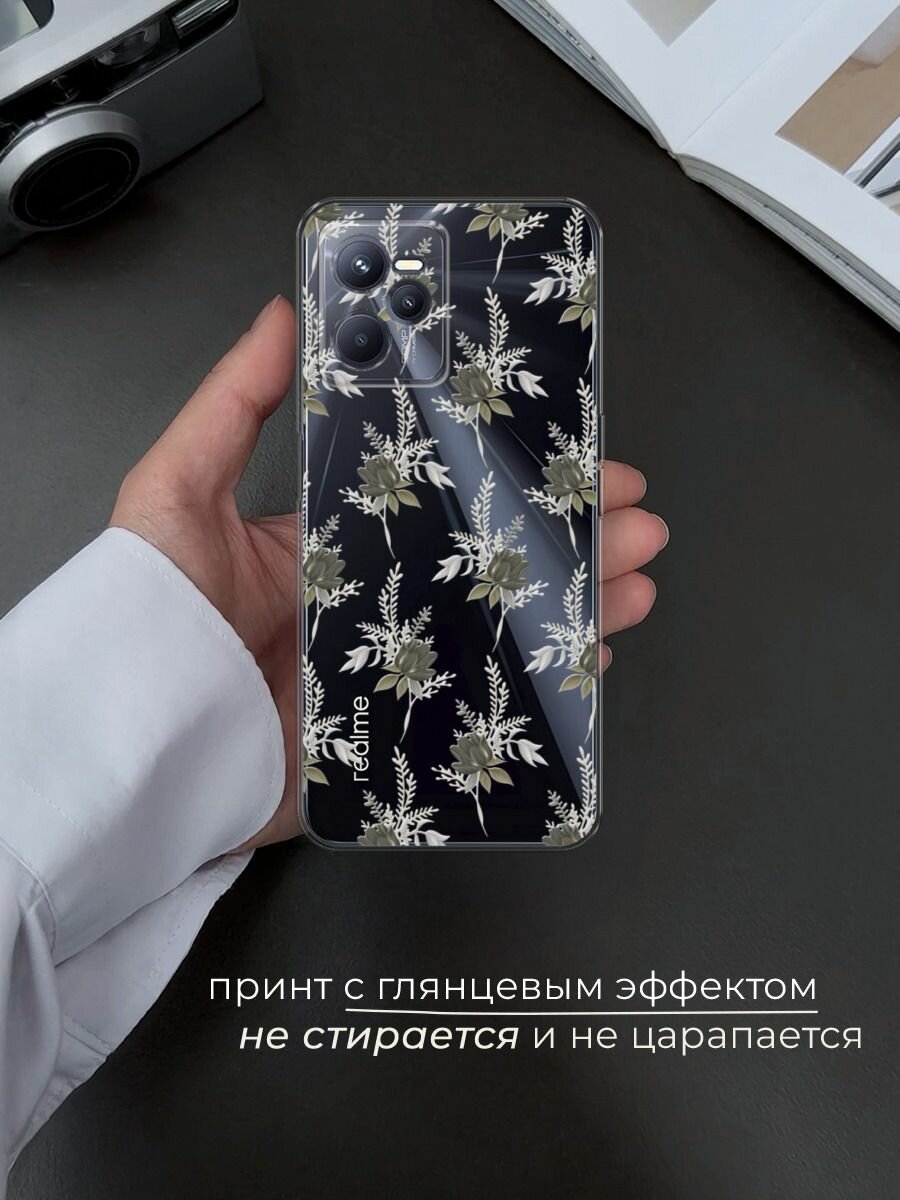 Чехол на Realme C35 / Реалми C35 с принтом "Паттерн цветы сепия" — фото 1