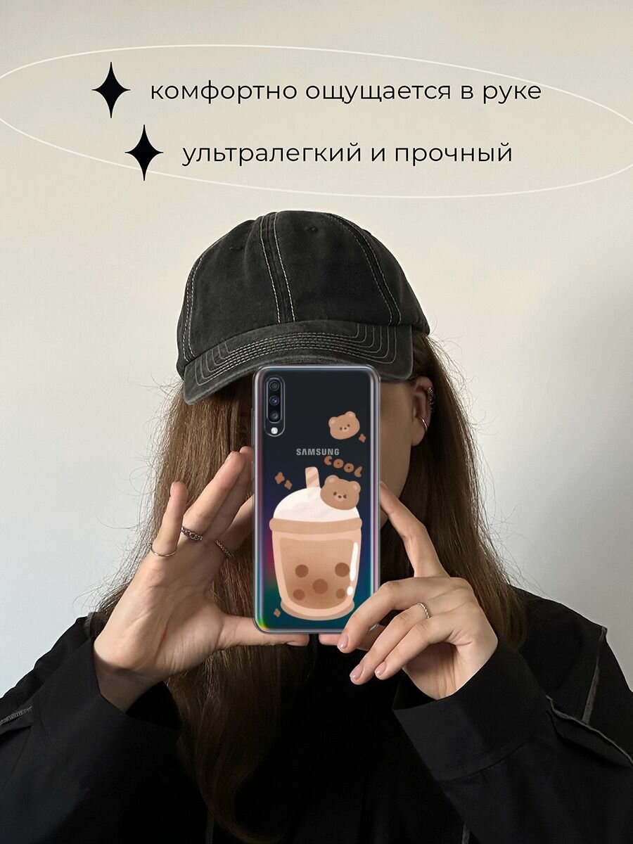 Чехол на Samsung Galaxy A70 / Самсунг Галакси А70 с принтом "Кофе 2", прозрачный — фото 1
