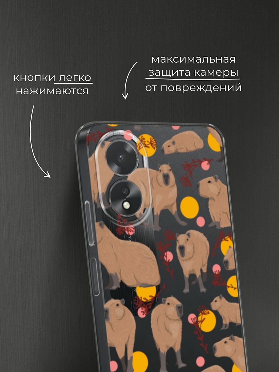 Чехол на Oppo A38/A18 / Оппо A38/A18 с принтом "Капибара паттерн", прозрачный — фото 1