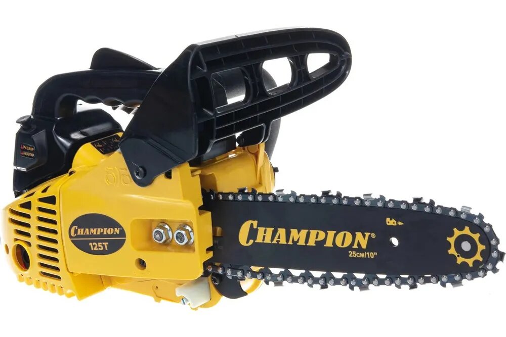 Пила цепная бензиновая Champion 126T-10, 1150 Вт, 12500 об/мин, желтый/черный