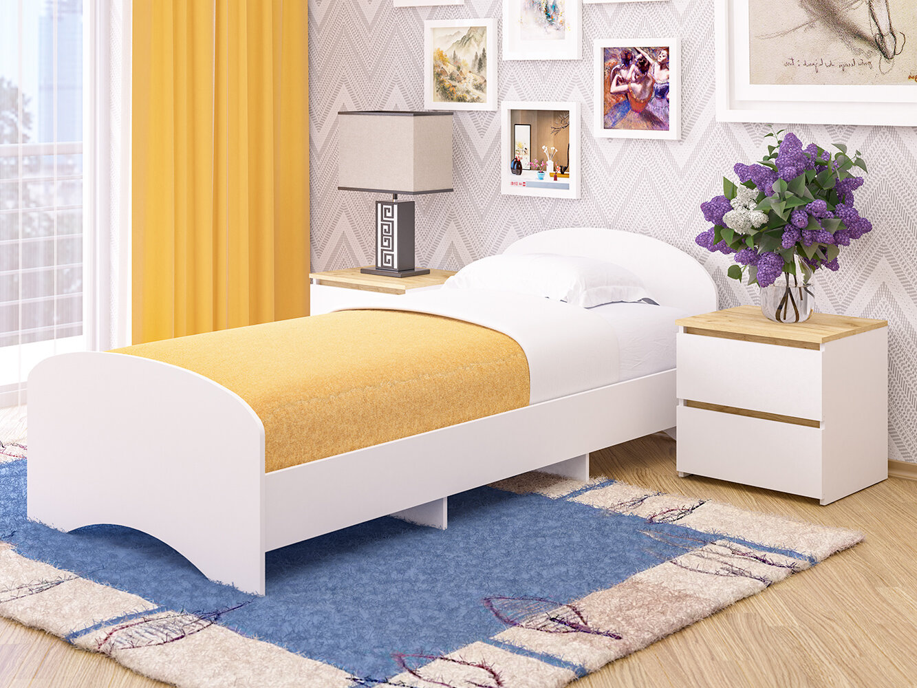 Кровать "Пирамида комфорта" К-90, односпальная, цвет Белый, 76х203/200х94/90 см