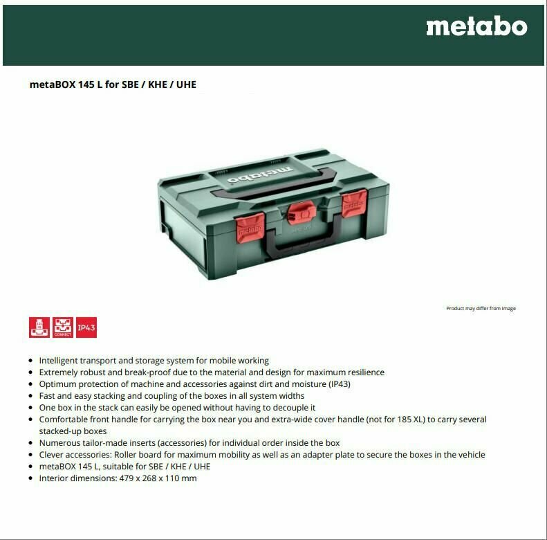 Ящик для инструментов Metabox 145 L для SBE / KHE / UHE Metabo