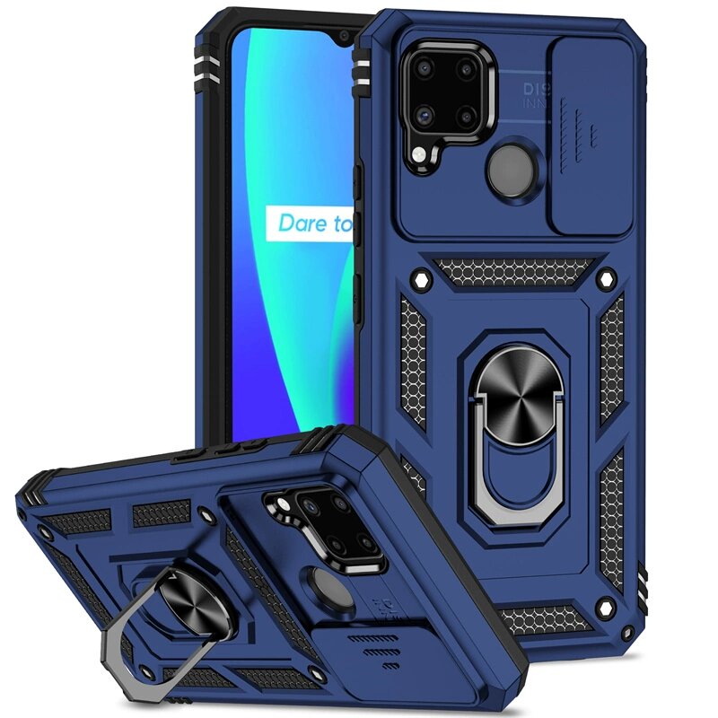 Силиконовый чехол для Realme C11 с оконным дизайном и полным покрытием, синий цвет