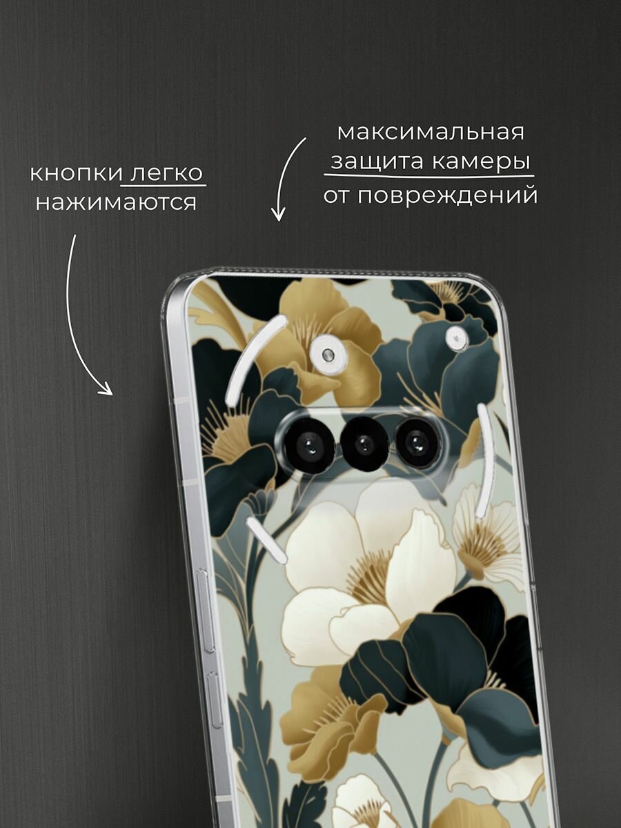 Чехол на Nothing Phone 3a / Нотинг Фон 3а с принтом Золотые и белые цветы — фото 1