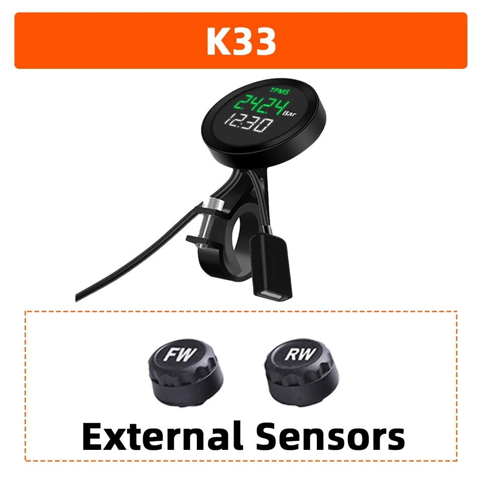 Yangood TPMS Система контроля температуры давления воздуха в шинах 3,0 Быстрая зарядка USB-выход Сенсорный экран Датчик шин мотоцикла