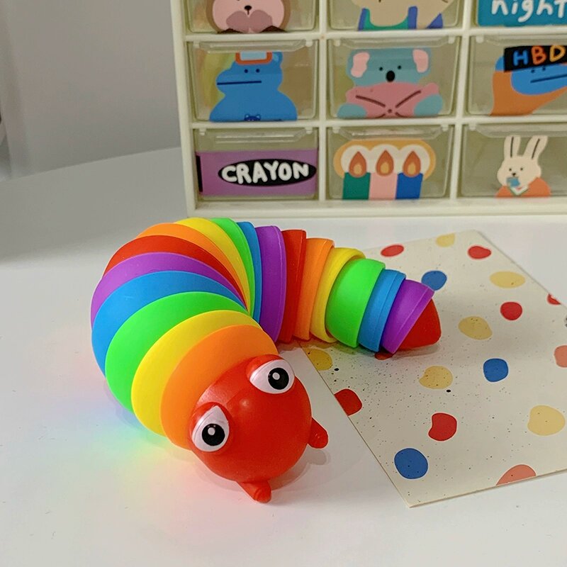 Красная радужная гусеница игрушка для снятия стресса, устойчивая к разрыву, 1 штука, цветная игрушка для детей и