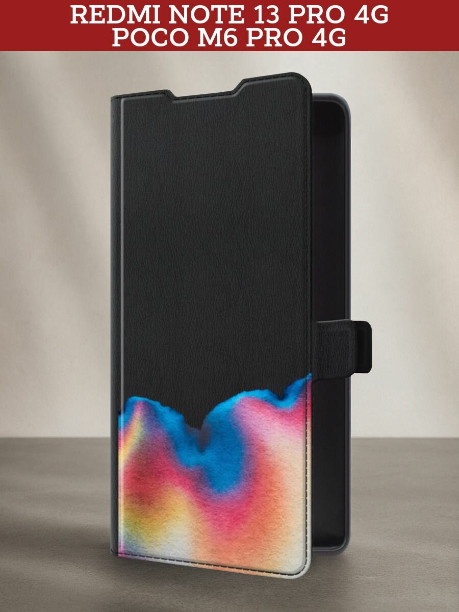 Чехол-книжка на Xiaomi Redmi Note 13 Pro 4G/Poco M6 Pro 4G / Редми Нот 13 Про 4G с принтом Акварельное сочетание, черный