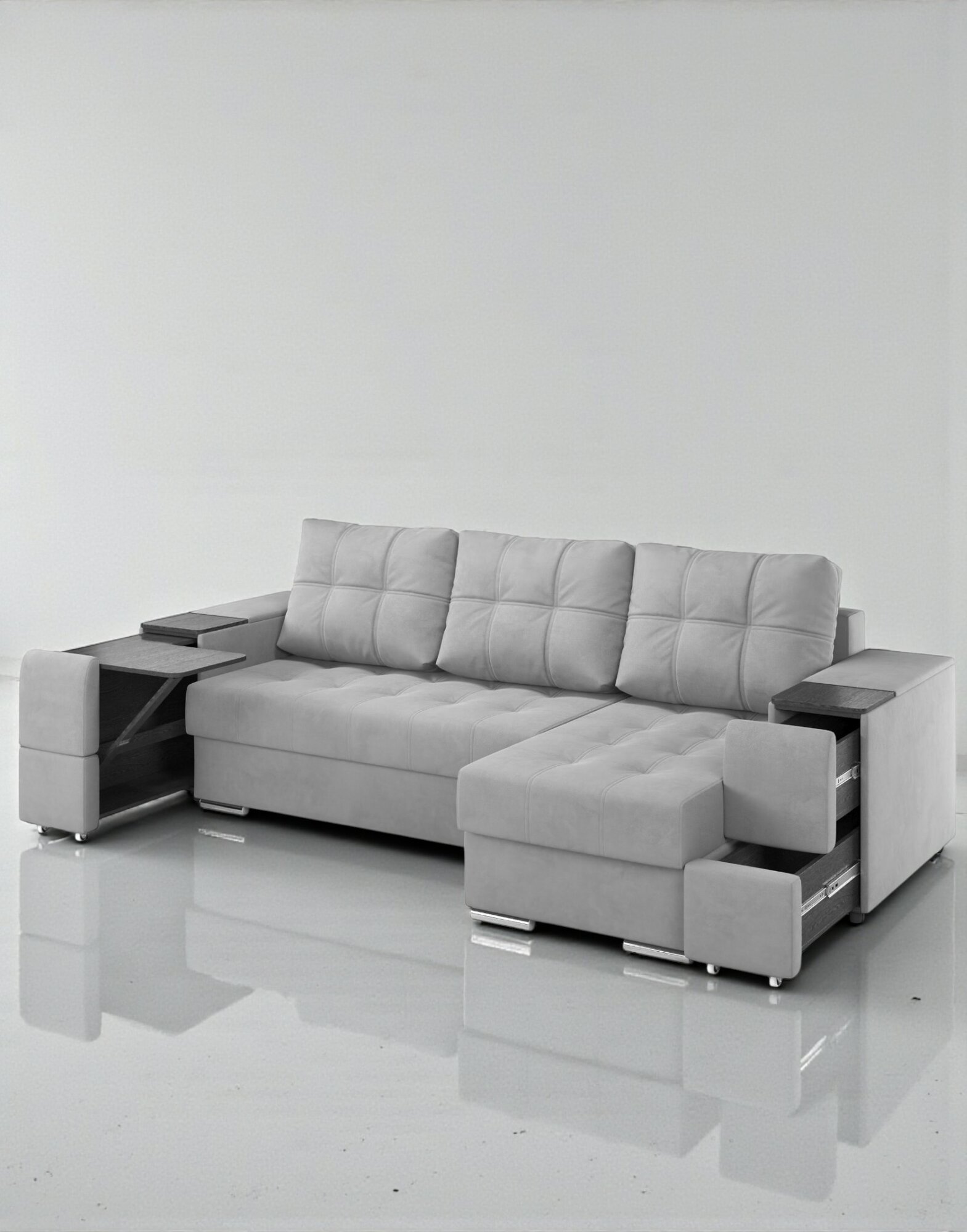 Угловой диван Бруклин, пантограф, независимый пружинный блок, металлический каркас, с журнальным столиком