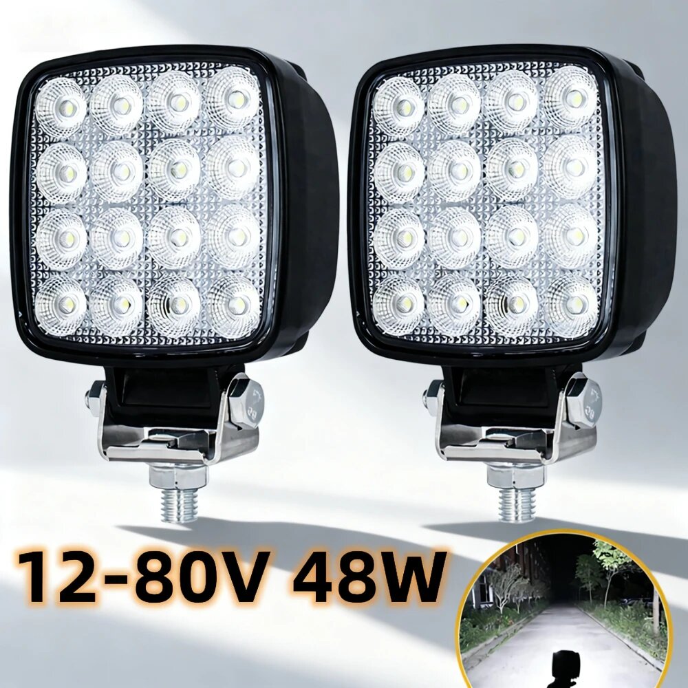 2 шт. светодиодный рабочий фонарь 12 В - 80 В 48 Вт фары для погрузчика, трактора, экскаватора, освещения для бездорожья 4x4, вспомогательная лампа