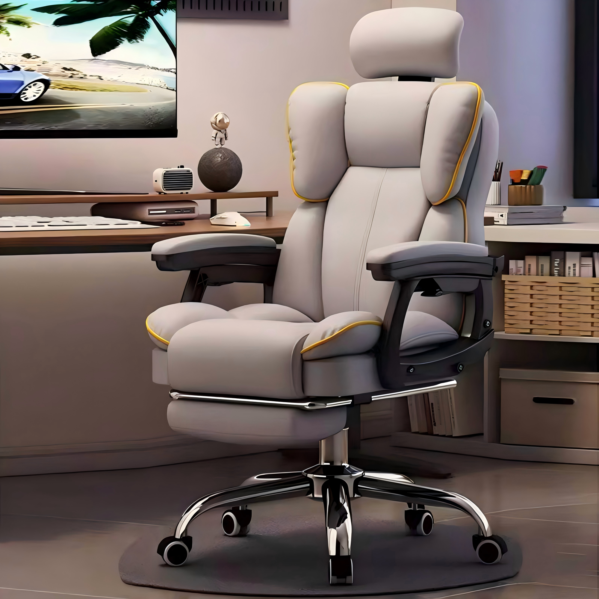 Кресло компьютерное , офисное , руководителя с подножкой , игровое комфортное мягкое мягкие прорезиненные колёсики