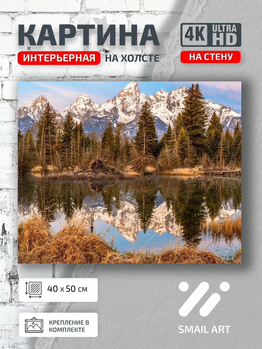 Картина на холсте интерьерная 40 на 50 на стену Отражение Landscape для кафе пейзаж декор