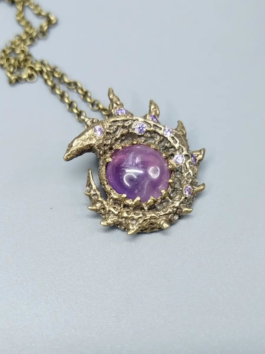 Подвеска, аметист, фианит