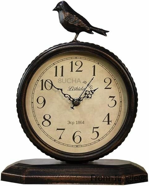 Раритетные настольные часы из металла с птицей, винтажный декор для коттеджа/европейские кованые металлические