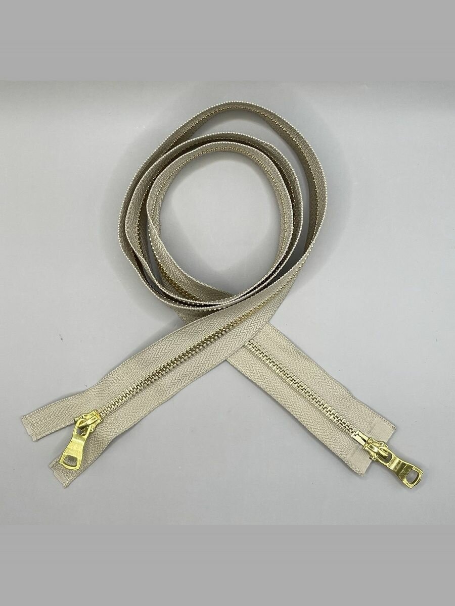 Молния(титан-легкий металл) ,110см, тип 5, светло-бежевый, бегунок №1, зубья золото,2 замка.1шт.