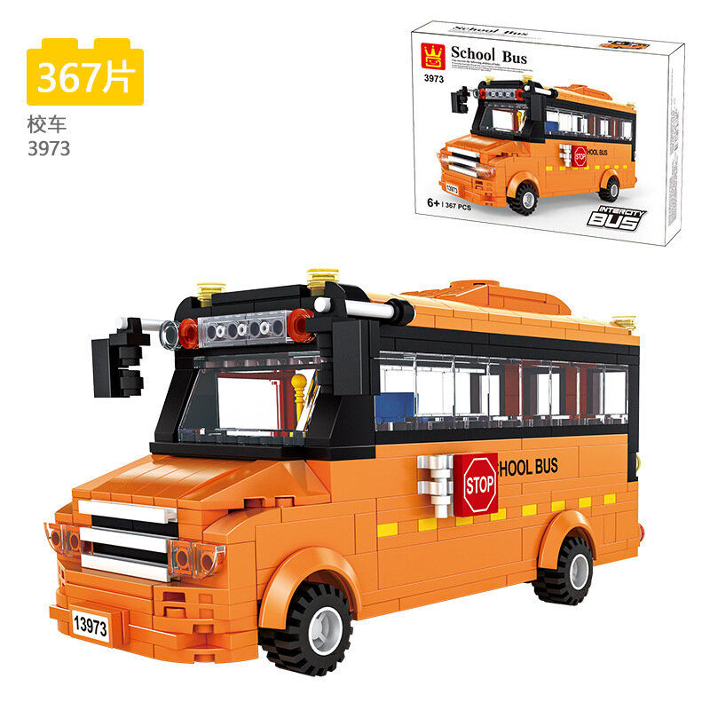 Конструктор из блоков для сборки автобусов, школьных автобусов, грузовиков и грузовых фургонов.