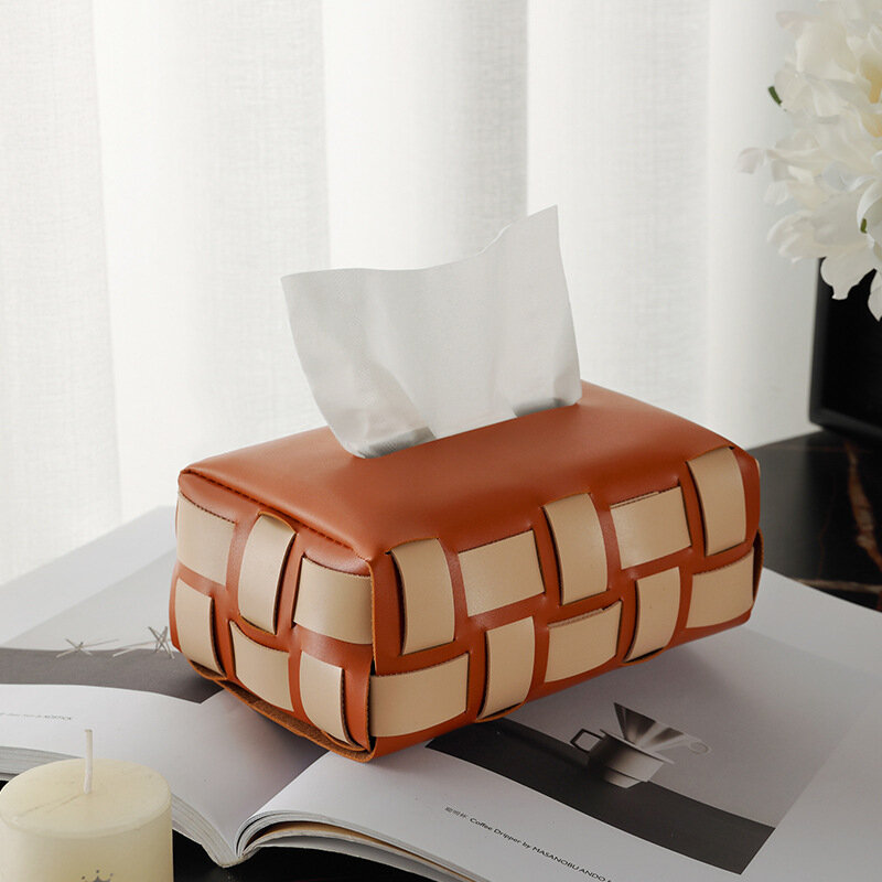 Черно-белая шахматная доска тканая кожаная коробка для салфеток автомобиля высокого класса светло-роскошная гостиная