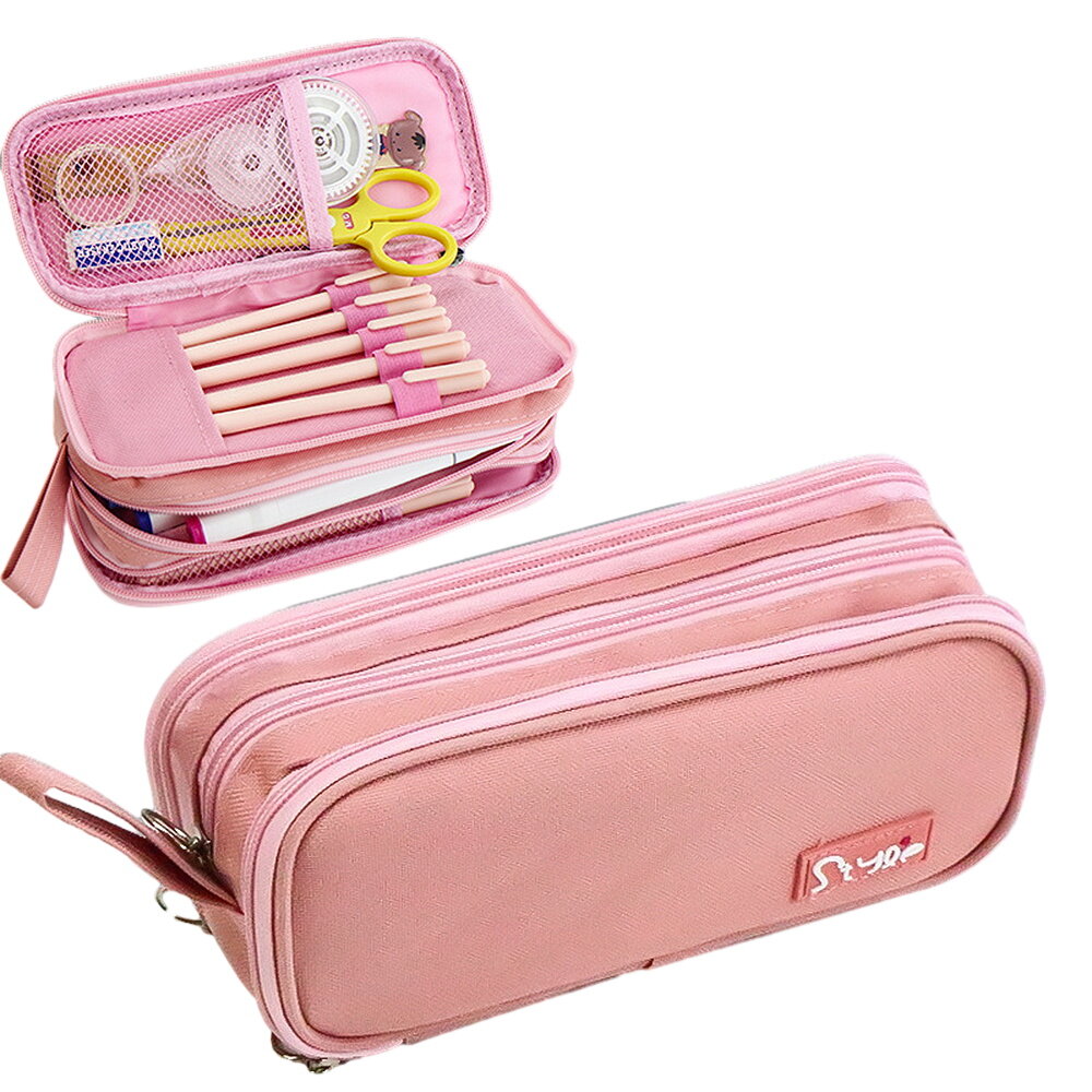 Чехол для карандашей большой вместимости с молнией и ручкой, многослойный, для школы дома офиса, белый сетчатый, черный сетчатый, серый, розовый, размер 225x70x105мм, вес 128г, 1 шт.