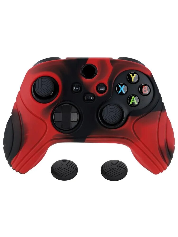Силиконовый чехол для Xbox Series S/X, Красно-чёрный, с накладками на стики, Samurai Edition