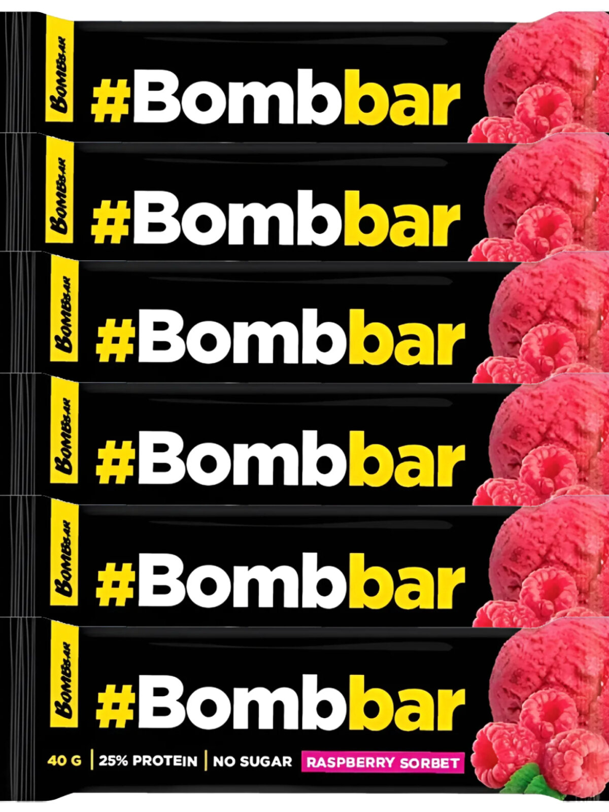 Протеиновый батончик BombBar Батончики в шоколаде без сахара 6 x 40 г, Малиновый сорбет