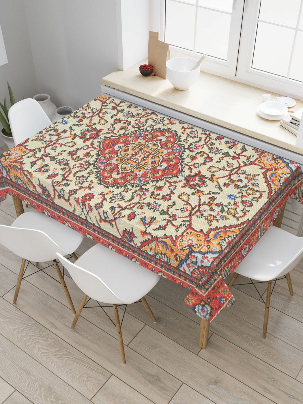 Прямоугольная тканевая скатерть на стол с рисунком "Бабушкин ковер" 120 на 145 см, JoyArty