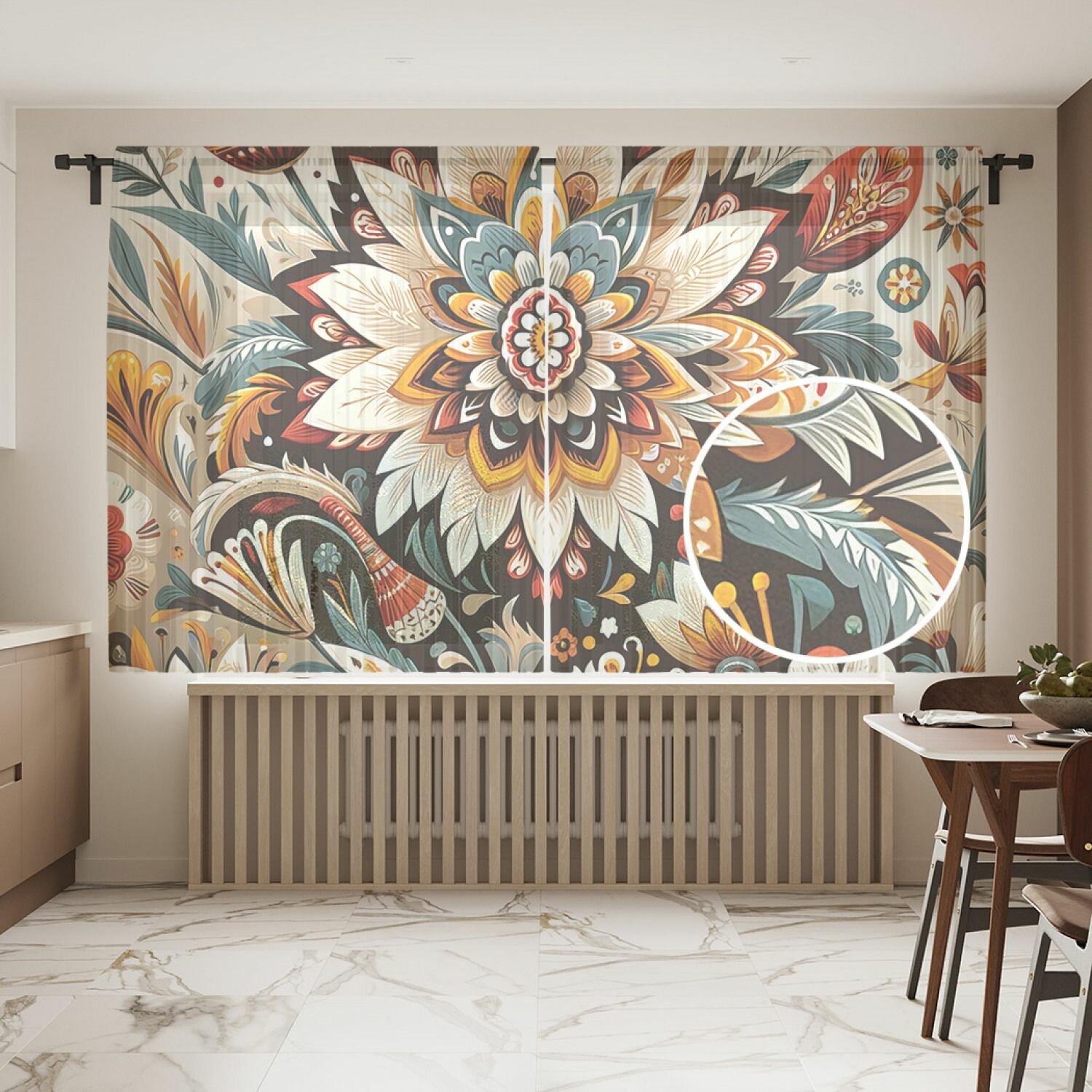 Тюль, фототюль короткий JoyArty "Ажурные цветы" высота 180 см, ширина 145 см (по 2 полотна)