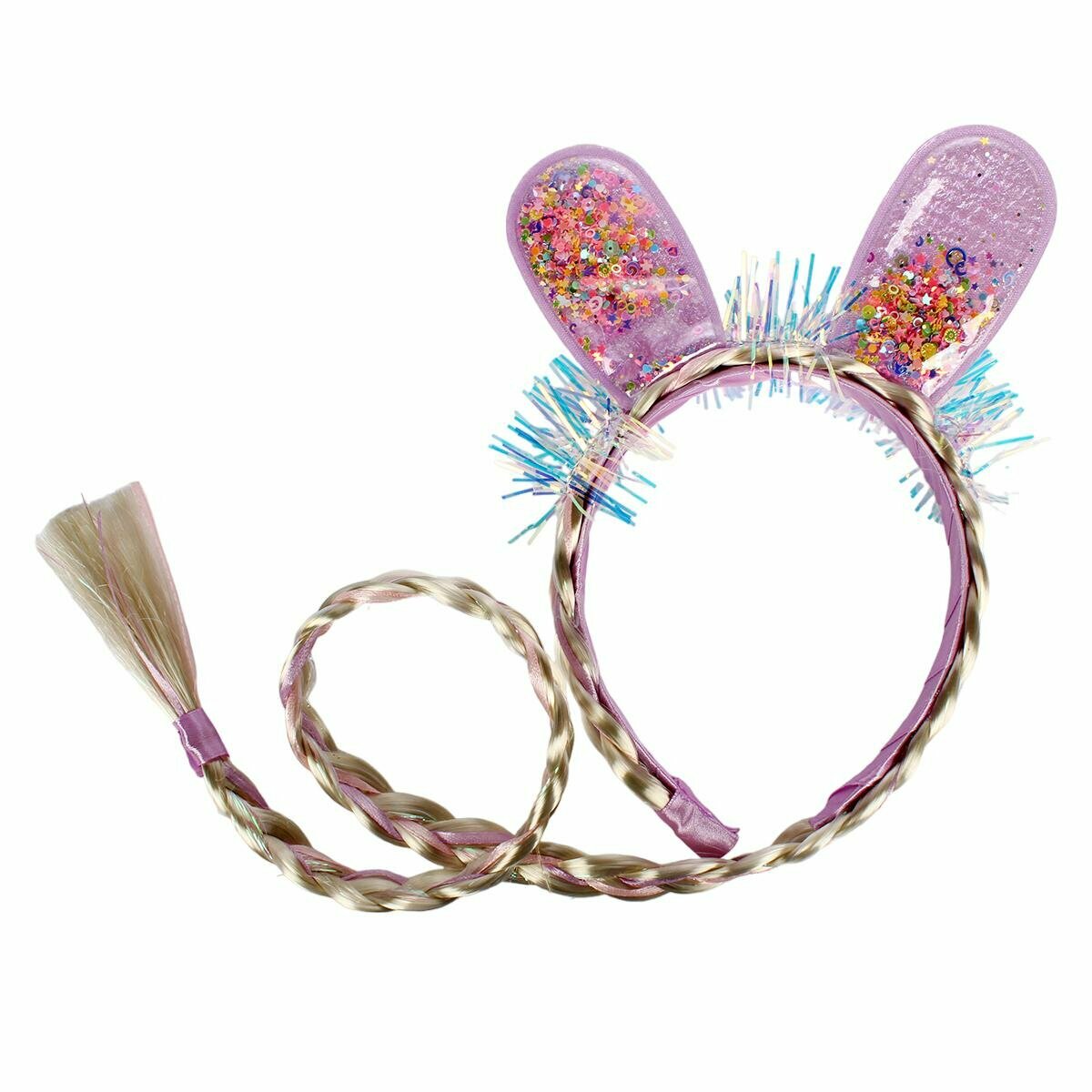 Ободок с косами и ушками, 30 см, 3 цвета, стильный аксессуар