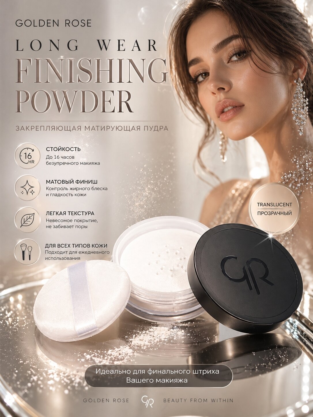 Golden Rose пудра прозрачная закрепляющая матирующая long wear finishing powder