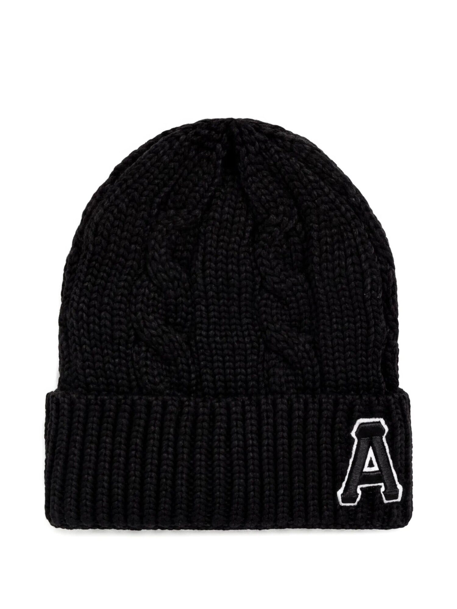 Шапка AAPE BY A BATHING APE Cable-knit logo-patch beanie hat для мальчиков, размер OneSize, черный — фото 1