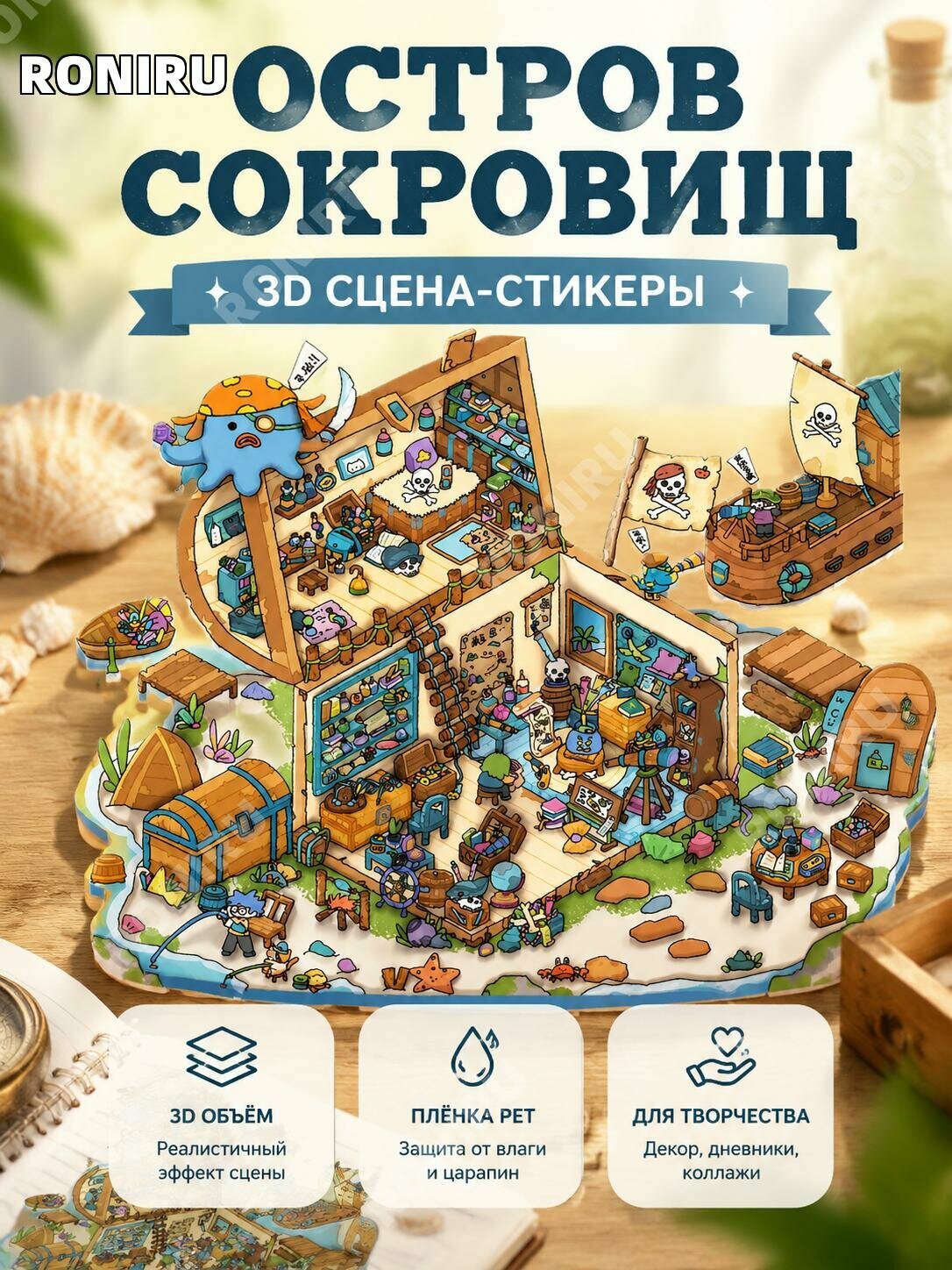 PET-наклейки для скрапбукинга, винтажный стиль Остров сокровищ, 21 х 29,6 см