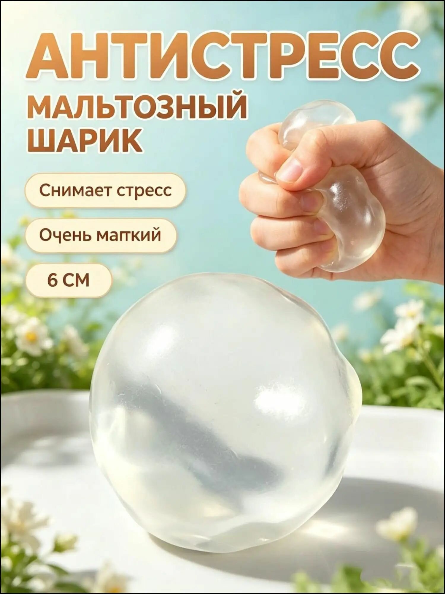 Игрушка антистресс шар мальтозный 6см