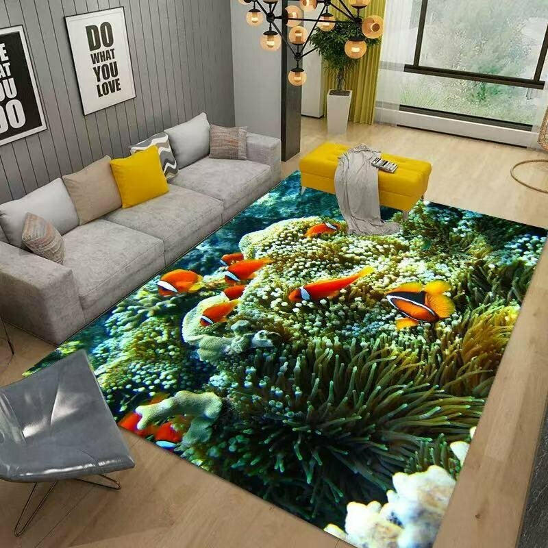 Кристаллический бархат, ковёр для гостиной, спальни, 3D визуализация, морской мир, 140*200 см, толщина 5 мм