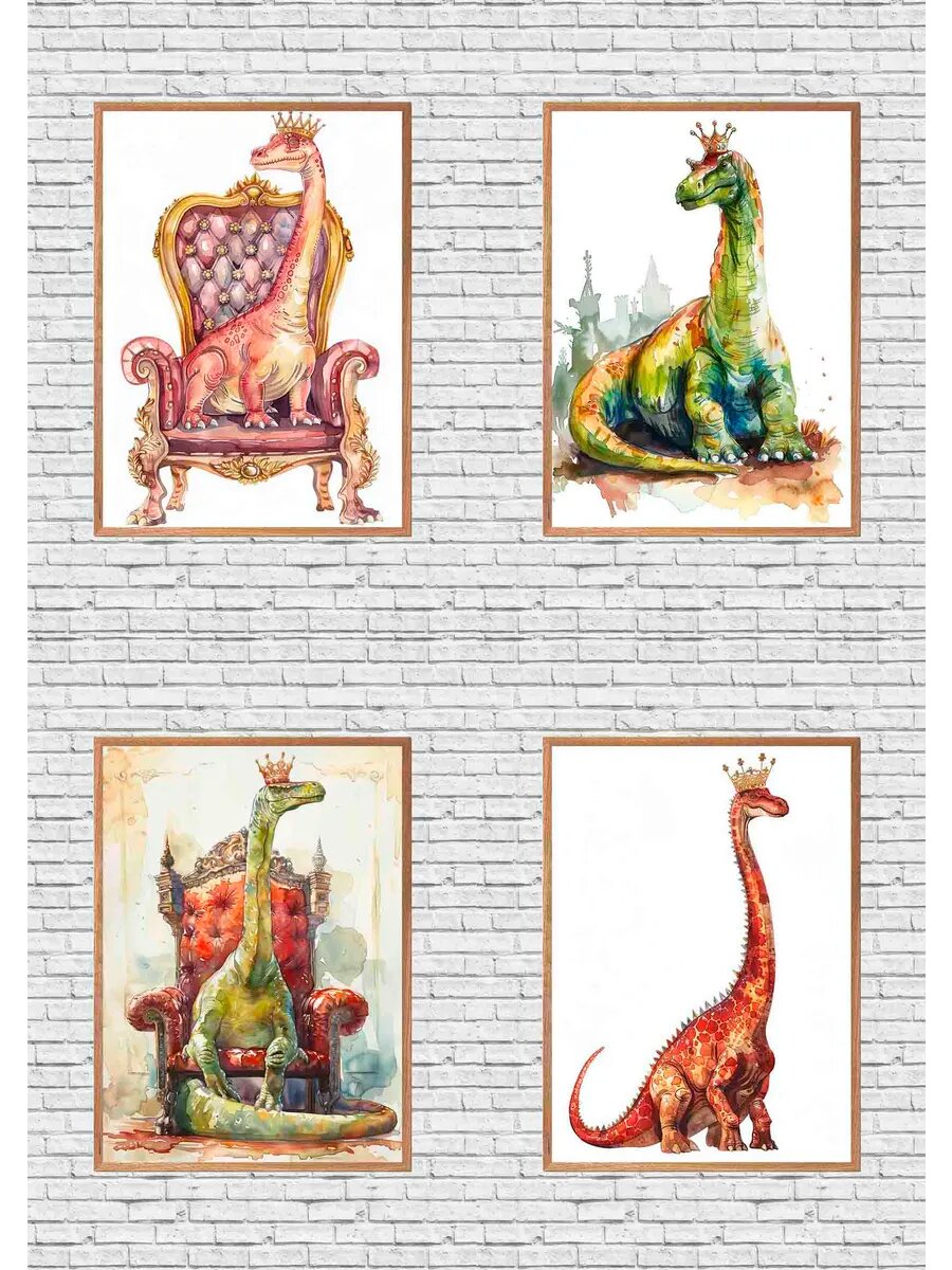Животное- брахиозавр Король Англии, 4 Плаката, 30x21см