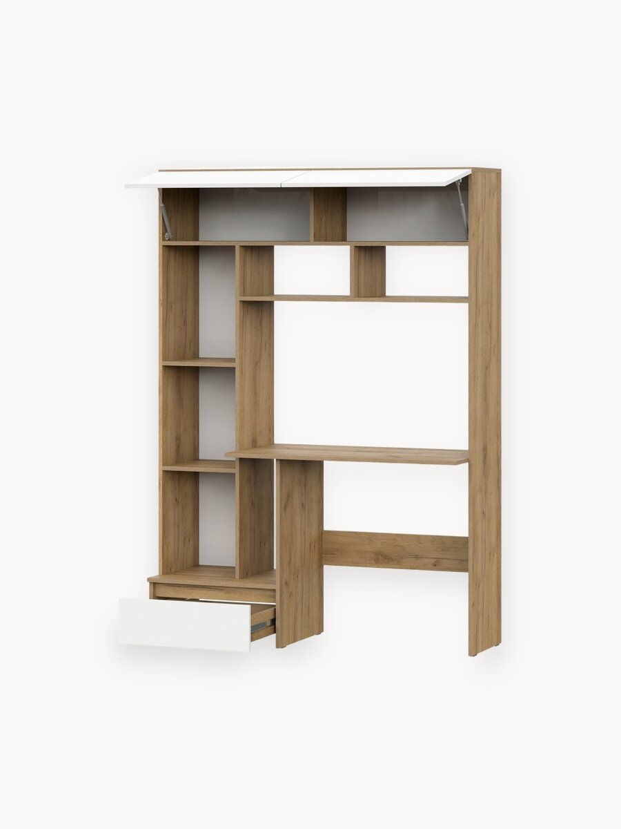 ARNIKA Стол компьютерный с полками, для школьника "Нейтив" 131х49х185см, Дуб Золотой/Белый