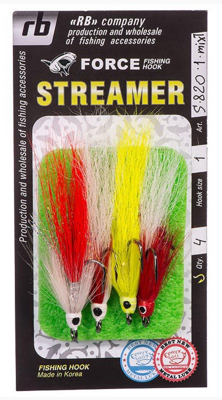 Набор стримеров RB (Русская Блесна) №1 FORSE на двойнике S820-1-MIX1 (4 шт)