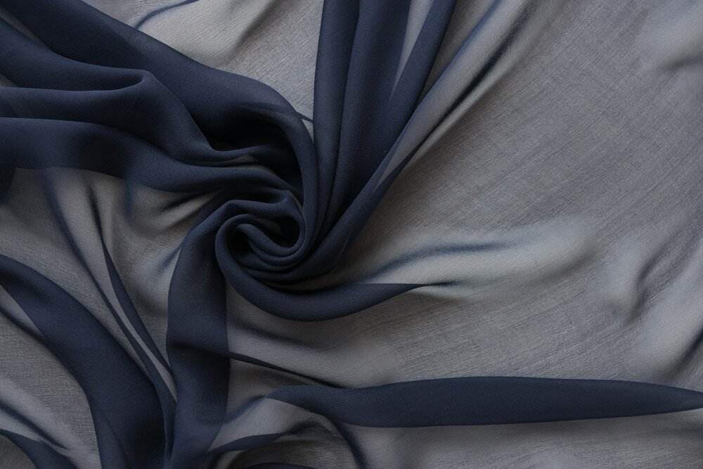 Ткань тёмно-синий крепшифон, ширина 1.4 м, плотность 31 г/м2