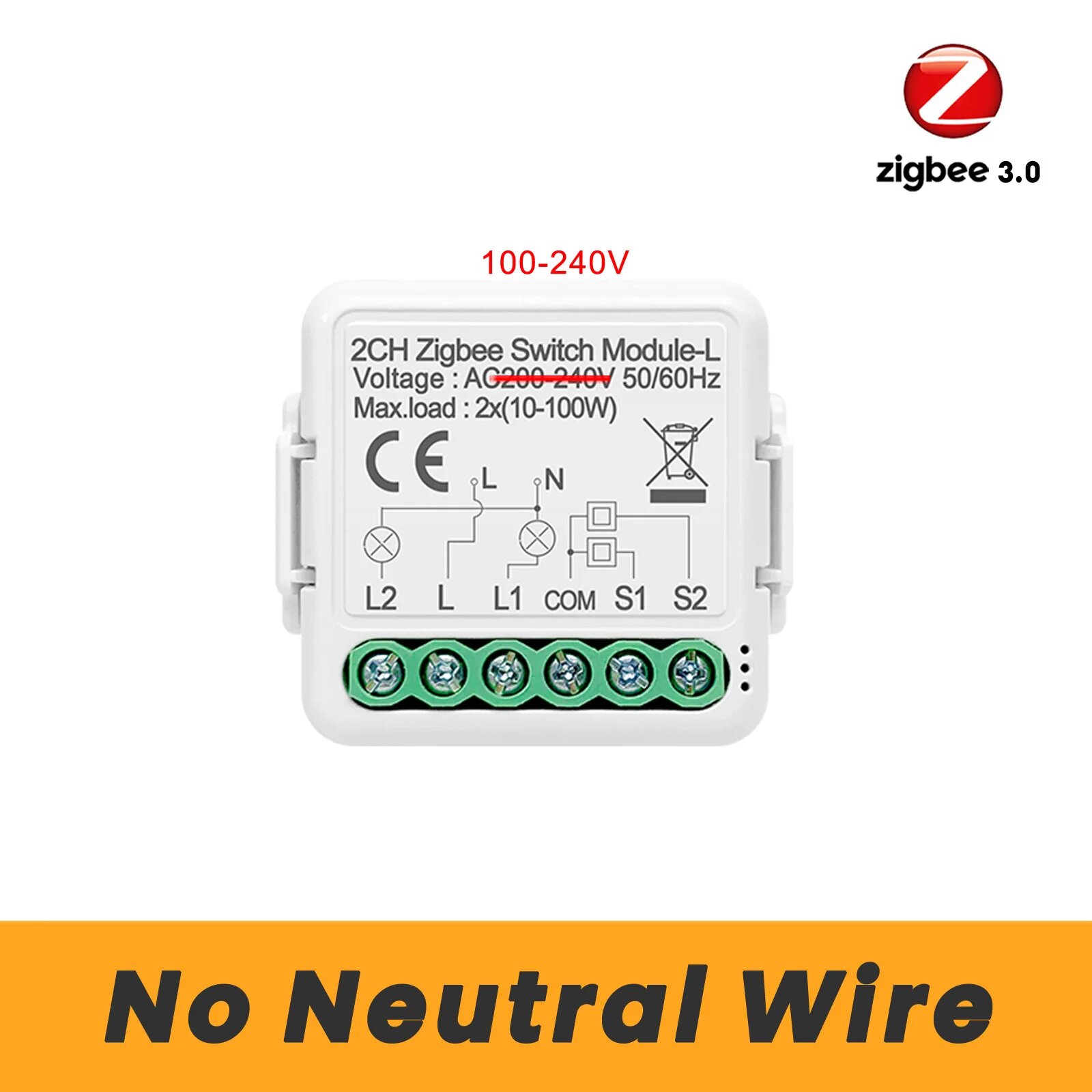 Модуль умного переключателя Weten Zigbee 3.0 без нейтрали 2 Gang No Neutral, 2 PCS