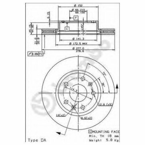 Тормозной диск передний (комплект 2 шт.) Brembo 09860911 для Land Rover Freelander