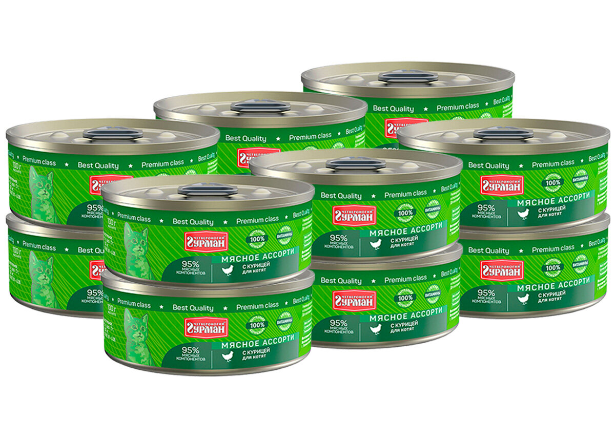 Корм влажный Четвероногий Гурман Мясное Ассорти для котят, курица, 100 г х 12 шт