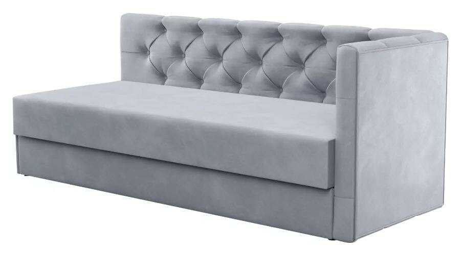 Прямой диван тахта Веста 2 Серый Велюр Правый, 212х90х82 см, с ящиком для белья