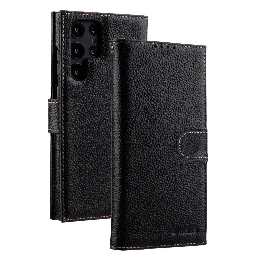 Кожаный чехол книжка Melkco Wallet Book Type для Samsung Galaxy S23 Ultra, черный