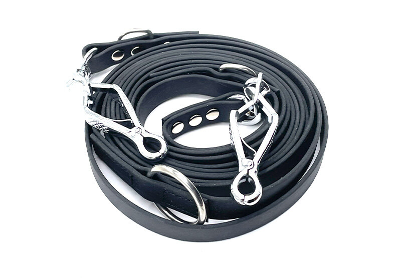 Поводок-перестежка из биотана черная шир.16 мм карабины ножницы хромированная сталь 3,5 м
