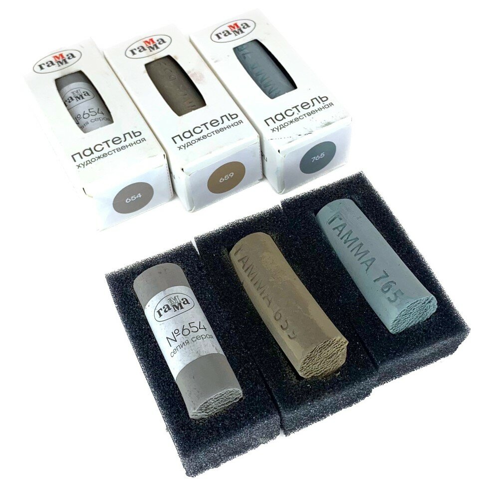 Комплект 3 оттенка Сепия, Умбра натуральные, пастель художественная Гамма, артикул 210823-3-654.659.765