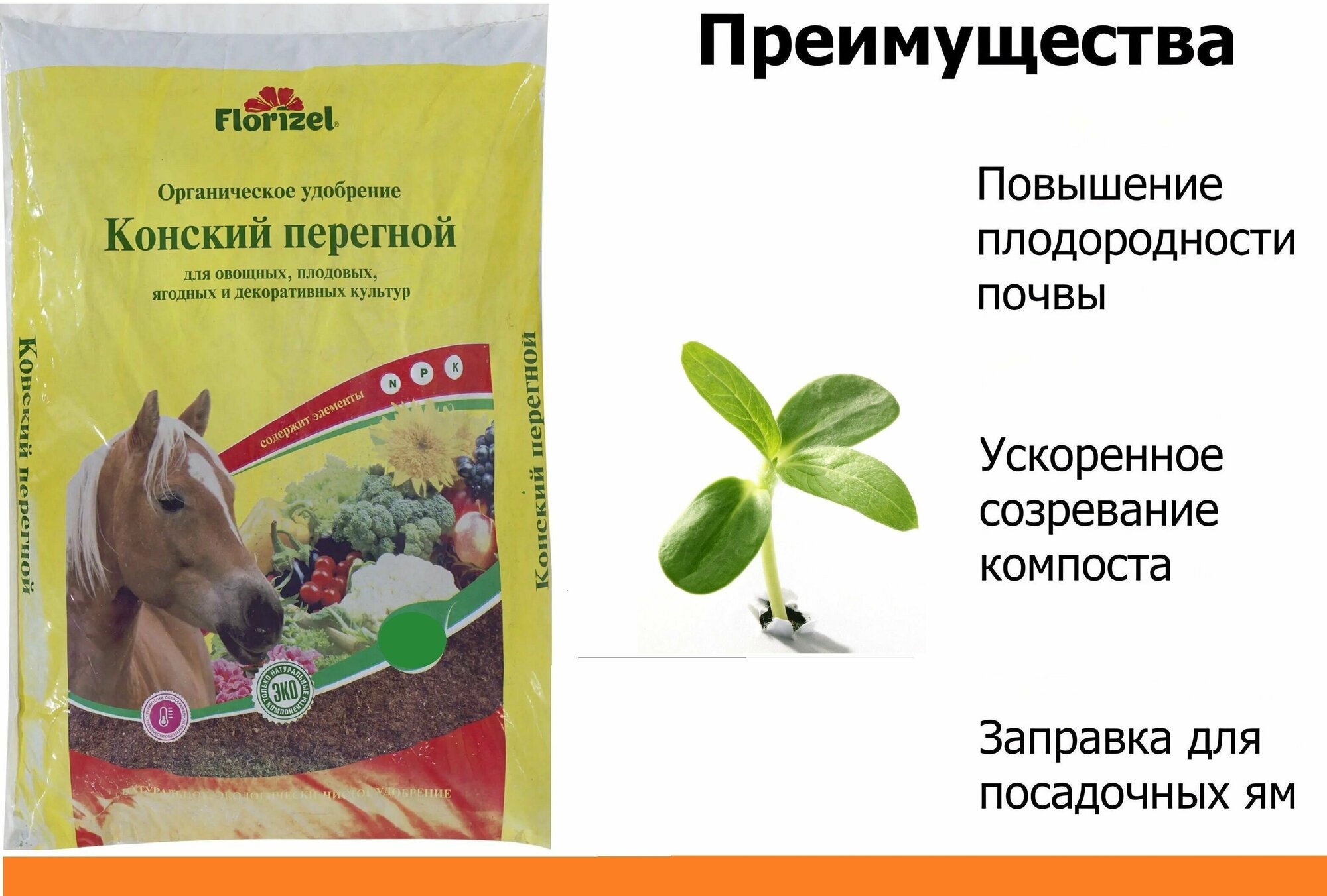Удобрение Конский перегной 2кг комплект - 2 штуки! Гранулированный. Чистая органика! Florizel