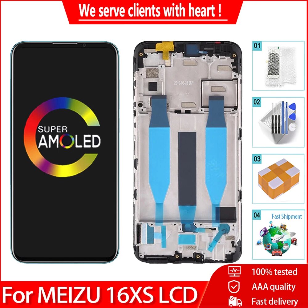 6,2 'Оригинальный ЖК-дисплей для Meizu 16XS, сенсорный экран, дигитайзер, запасные White With Frame